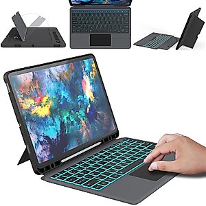 HEAPAO Galaxy Tab S7 FE/S7 Plus/S8 Plus Case with Detachable Keyboard - 7 Color Backlit, Smart Touchpad, Multi-Angle Stands - Keyboard Cases for 12.4" Samsung Galaxy Tab S8+ 2022/S7 FE 2021/S7+ 2020