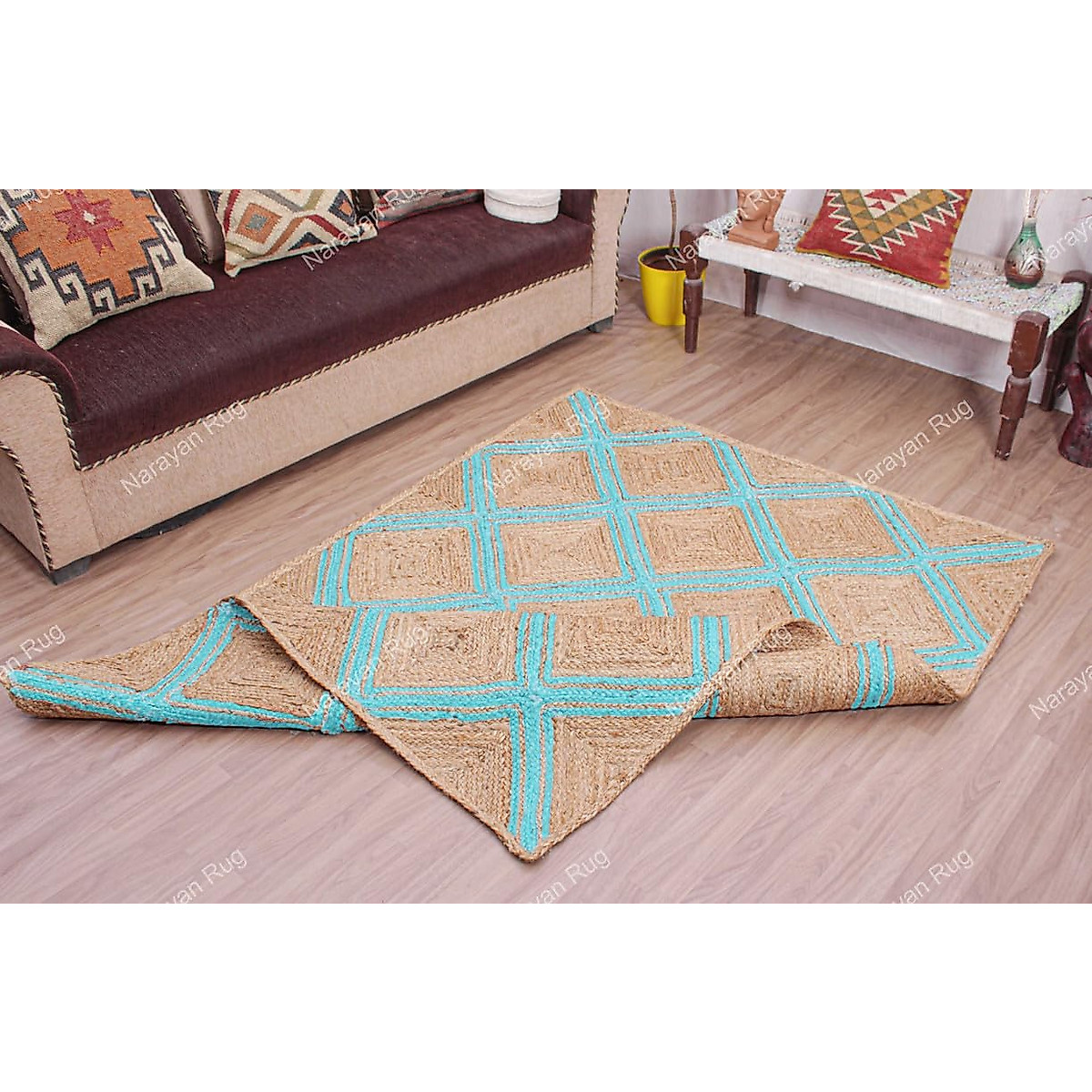 Narayan Rug Natural Jute Hand Braided Diamond Pattern Rug Bohemian Rug Decor Rug Handwoven Rug Custom Rug Decorative Rug