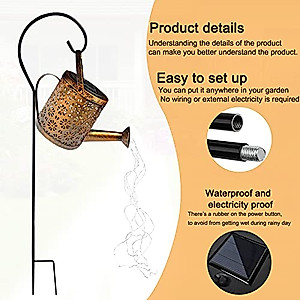Ledeak Solar Watering Can with Lights, Creative Garden Shower Light with Hook, Hanging Solar Lantern Outdoor Metal Waterproof Garden Art Light Decor for Table Pathway Walkway Patio Lawn Home Yard
