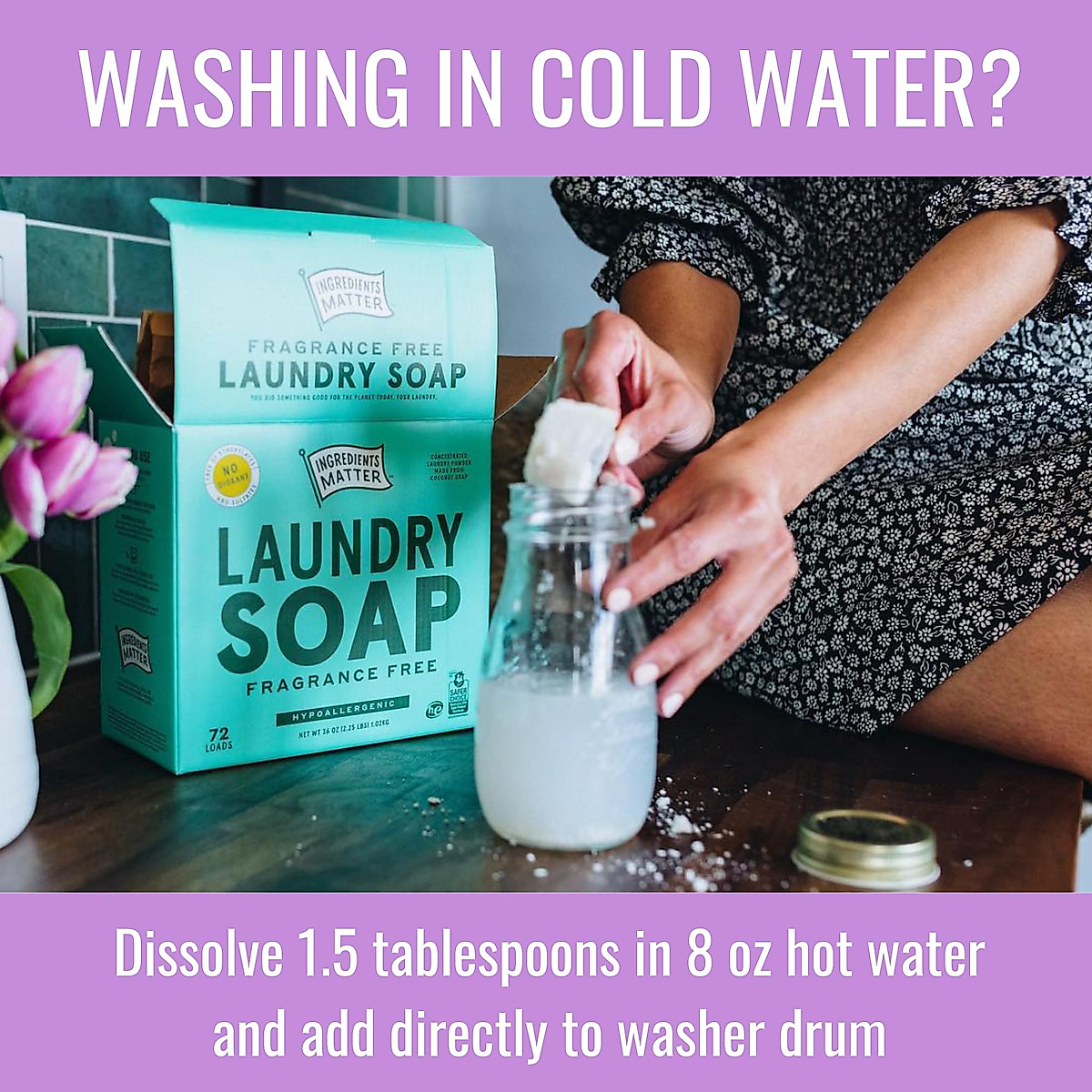 Ingredients Matter Powder Laundry Soap - Fragrance Free, Hypoallergenic Detergent, Natural & Eco-Friendly, Plastic Free, Made in USA, Natural Essential Oils & Dermatologist Tested - 36 oz, 72 Loads