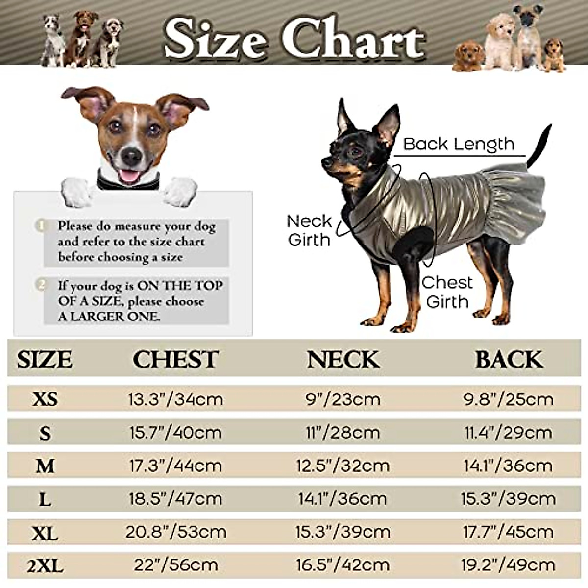 BRKURLEG Small Dog Cold Weather Coats,Gold Winter Doggie Jacket for xs s Medium Dogs Girl,Fleece Cozy Warm Padded Skirt for Puppy Thick Vest Dress,Water Resistant Snowsuit for Chihuahua Poodle Shihtzu