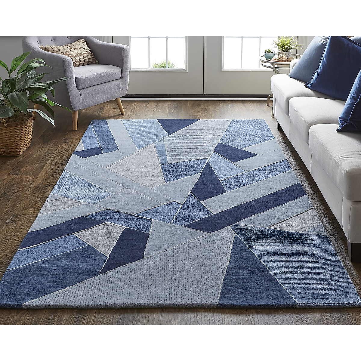 Feizy Rugs - Nash Tufted Graphic Wool Rug, Navy Blue/Opal Gray, 10ft x 14ft Area Rug