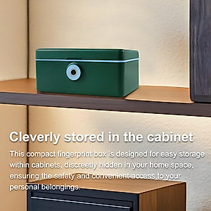 Portable fingerprint storage box for cash, jewelry, keys, and private items. Features fingerprint and password lock, perfect for homes, apartments, schools, and college dorms (green).