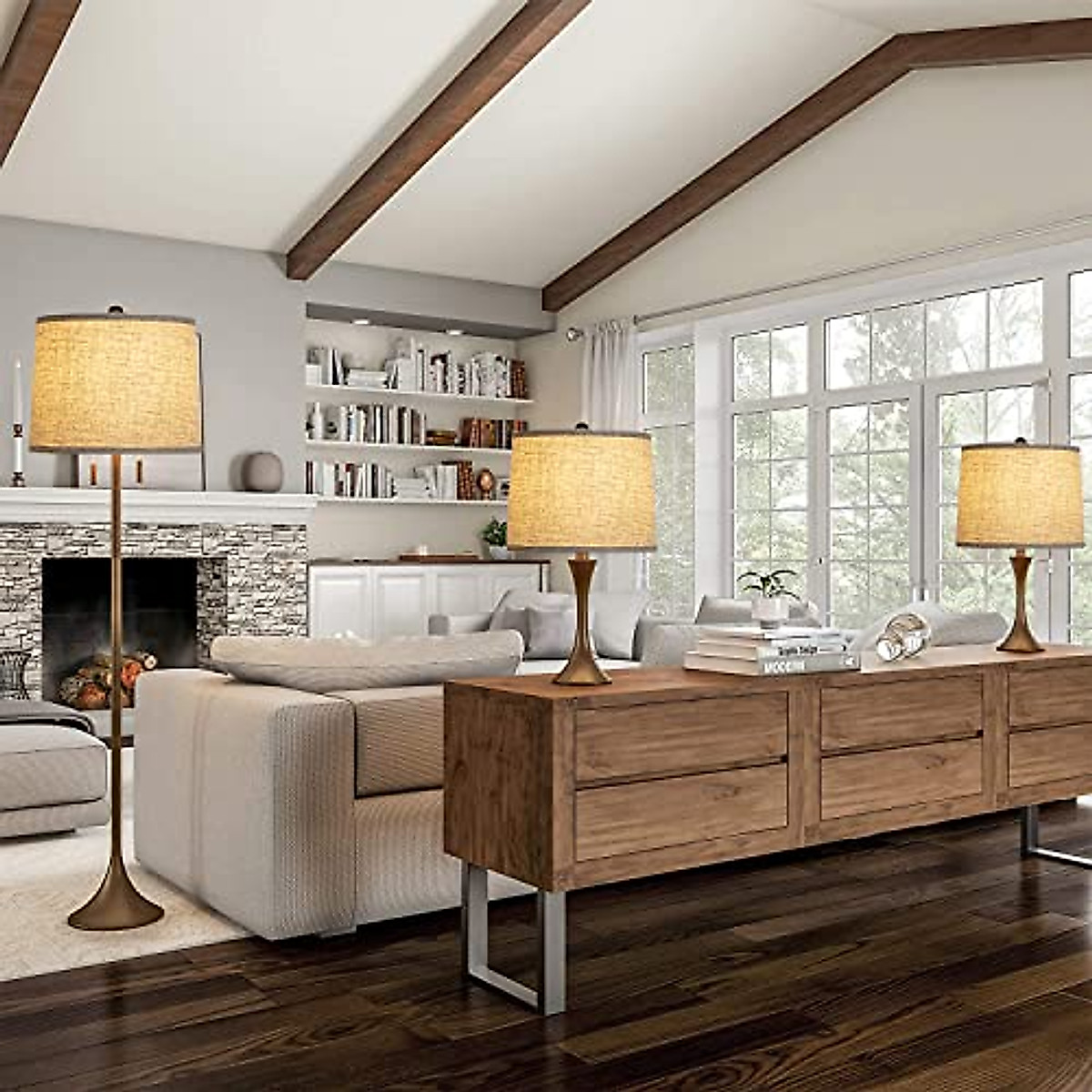 Lamp Shades Set of 2, Medium Lampshades 11.6" Top x 12.6" Bottom x 9.8" High, Drum Lampshades (Spider Fitter), Natural Beige Linen Lampshades Hand Crafted Shades Replacement for Table Lamp, Floor Lamp