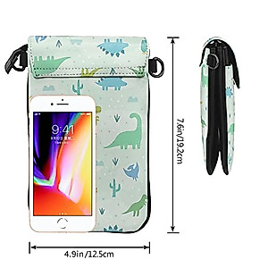 Women's Cell Phone Pouch Small Leather Crossbody Bags Cute Cartoon Dinosaurs Printed Wallet Purses with Adjustable Strap Mini Shoulder Bag Card Holder Wallet