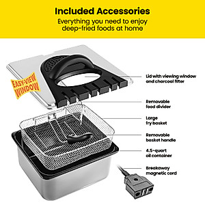 Chefman 4.5L Dual Cook Pro Deep Fryer with Basket Strainer and Removable Divider, Jumbo XL Size, Adjustable Temp & Timer, Perfect for Chicken, Fries, Chips and More, Easy to Clean, Stainless Steel