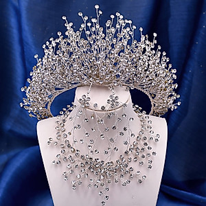 Bridal Wedding Headband Crystal Tiara Crown，Queen Tiaras and Crowns，Wedding Bride Crowns For Birthday Party Wedding Pageant Hair Accessories (Silver/Crown + necklace + Earrings)