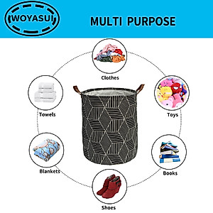 Collapsible Round Storage Bin - WOYASUI Large Laundry Hamper Waterproof Organizer with Handles/Home Decor/Toy Books Holder Clothes Nursery Basket（2 PACKS,Black Geometric & Lucky Clouds）