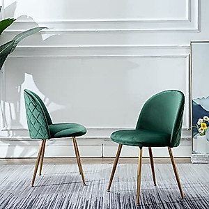 ZHENGHAO Modern Velvet Dining Chairs Set of 8, Tufted Accent Upholstered Chairs Wingback Armless Side Chair with Gold Legs for Living Room Bedroom Kitchen Vanity (Emerald Green)