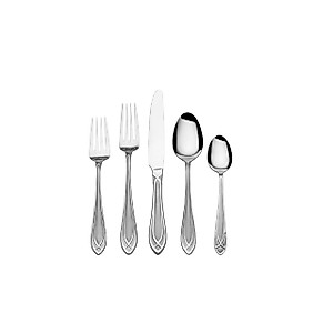 Pfaltzgraff Mirage Frost Everyday Flatware Service for 8, 42 Piece Set, 18/0 Stainless Steel, Silverware Set with Serving Utensils and Caddy