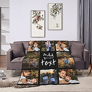 Custom Blanket Personalized Blanket with Photos Text Customized Picture Throw Blanket for Adult Dad, Mom, Kids, Dogs, Friends, Birthday Christmas Halloween Valentines Day Gift, 10 Photos Collage