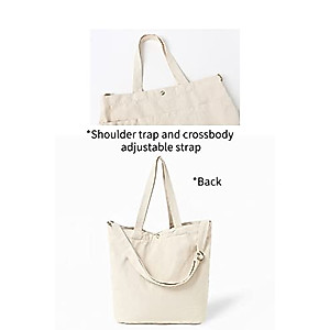 Jeelow Canvas Tote Crossbody Shoulder Bag Handbag Purse With Shoulder Strap For Men & Women (Beige)