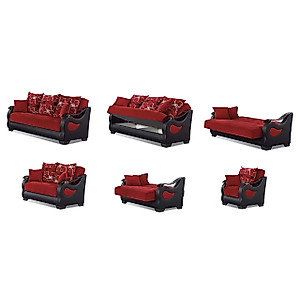 BEYAN Pittsburgh Collection Modern Convertible Storage Loveseat with Ample Storage Space, Includes 2 Pillows, Red/Black