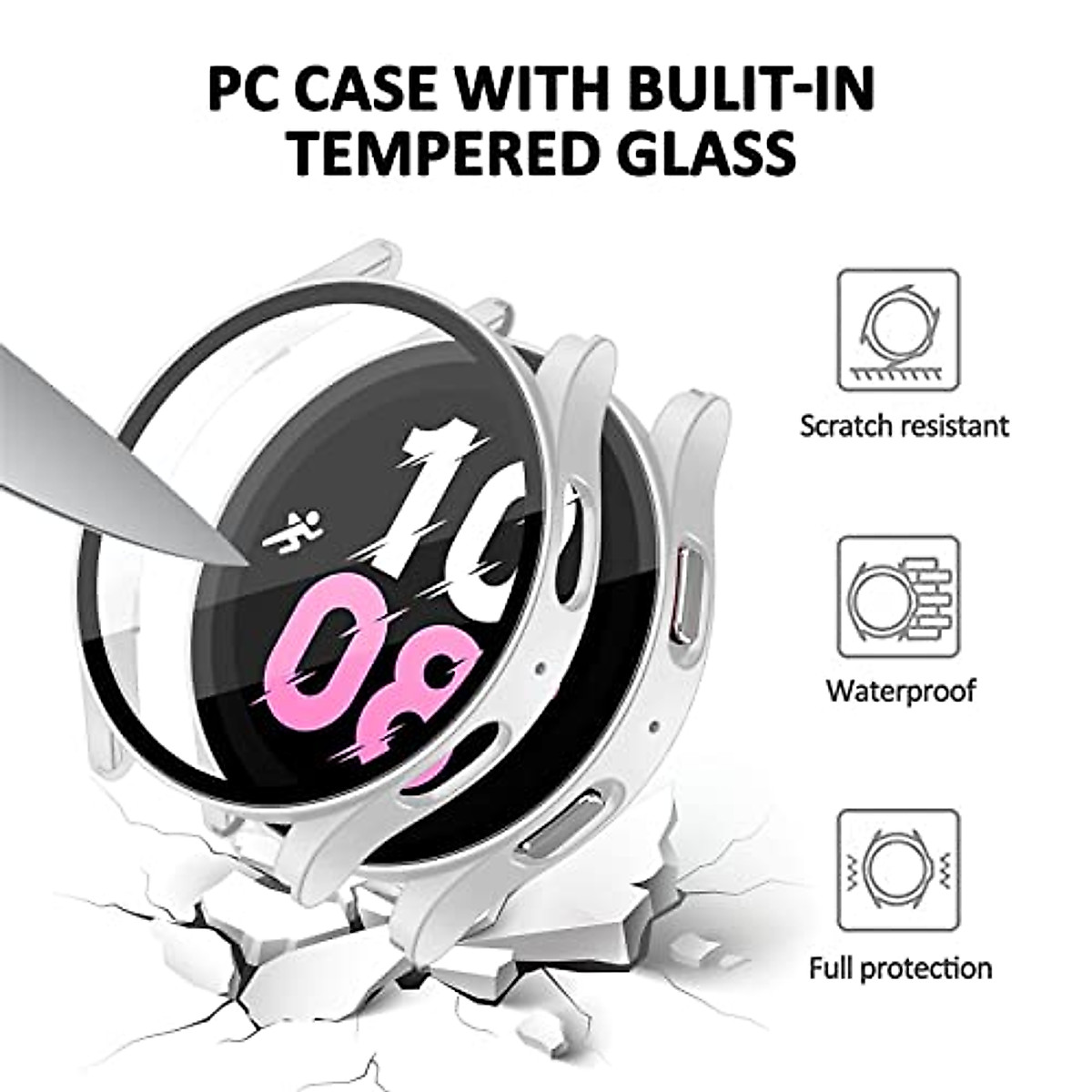 Hard PC Case for Samsung Galaxy Watch 5 Screen Protector 40mm 44mm,with Tempered Glass Built in Cover for Samsung Galaxy Watch 4 40 mm 44 mm Protective Case Face Cover Bumper Accessories [4 Pack]