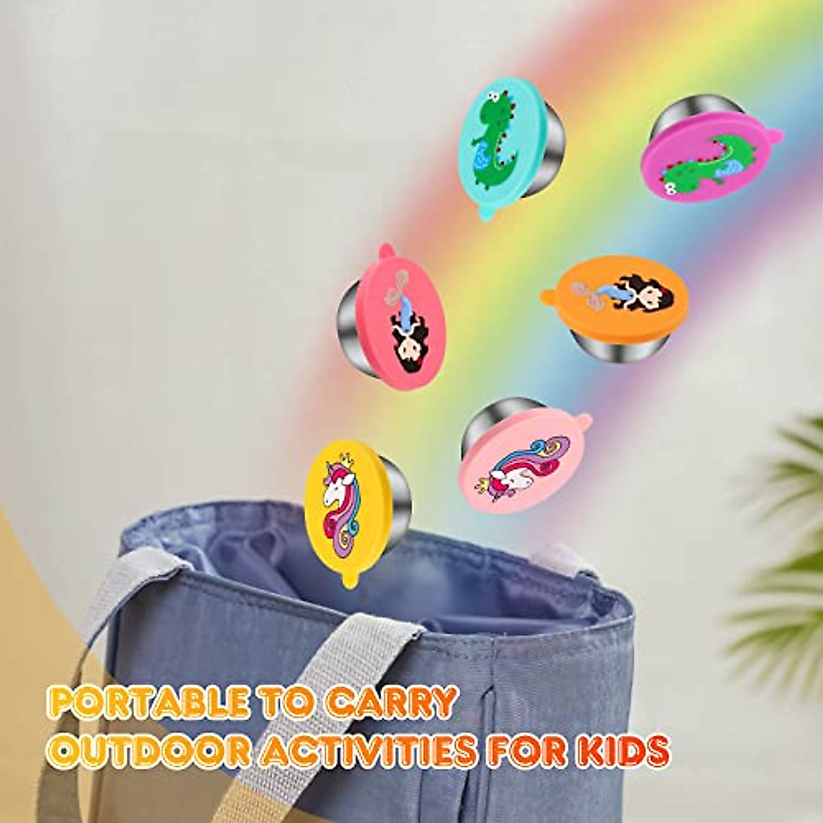 Kids Salad Dressing Container to Go 6 Pack 1.8oz Small Stainless Steel Sauce Cups Condiment Container with Lids Dinosaur Leakproof for Girls Kids Lunch Bento Box