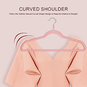 Wellong Velvet Clothes Hangers, 16.8 Inches Non-Slip Skirt Hangers, Sturdy Dresses Hangers with Shoulder Notches, Space Saving Clothing Hangers for Adults Pink 22 Packs