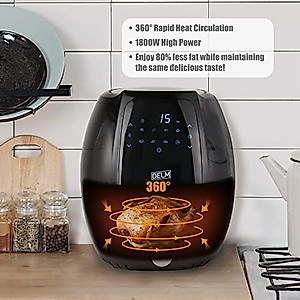 DELM Air Fryer Electric Hot Oven Oilless Cooker LED Touch Digital Screen with 8 Cooking Functions, Airfryer Preheat and Shake Reminder, Nonstick Basket,deep fryer xl digital, 6.3 QT-Black,beginners recipes included!