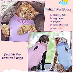 3 Pieces Cat Recovery Suit Kitten Recovery Suit E-Collar Alternative for Cats and Dogs Abdominal Skin Anti Licking Pajama Suit (Medium, Solid Pattern)
