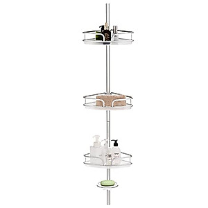 Tangkula 60"-108" Adjustable Shower Caddy Tension Pole, 4 Tier Drill Free Organizer w/3 Removable Baskets & 1 Soak Tray, Rustproof Aluminum Corner Shower Storage Rack (Silver)