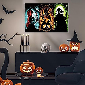Halloween Diamond Art Painting Kits for Adults - Jack and Sally DIY 5D Paint with Diamonds Gem Art Painting Kits DIY Nightmare Before Christmas Round Full Drill Diamond Dots Paintings Adult Crafts