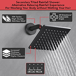 VANFOXLE Shower Faucet Set Matte Black Shower System,Four Modes Shower Faucet with 2 in 1 Handheld,Ceiling Mount 10 Inch Shower Head with 6 Inch Shower Head, 4 PCS Dual Modes Body Jets