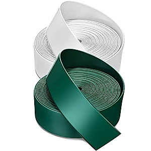 2 Pack 2 Inch Wide 26 Feet Length Vinyl Strap with 50pcs Medium Rivets Heavyweight Webbing Straps Furniture Replacement Straps for Patio Outdoor Lawn Garden Furniture DIY Repair (White and Dark Green)