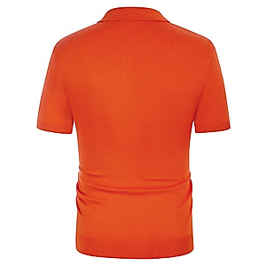 GRACE KARIN Men's Textured Knitted Bowling Polo Shirt Classic Short Sleeve Golf Shirts for Summer Orange L