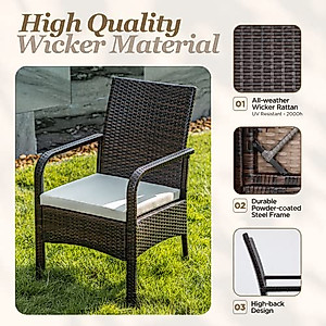 IDZO Lithe Upgraded Wicker Outdoor Dining Chairs Set of 4, 400 lbs Capacity, 2000 Hours UV Protection, Powder-Coated Steel Frame, Removable Seat Cushions, Weather-Resistant Patio Furniture Set