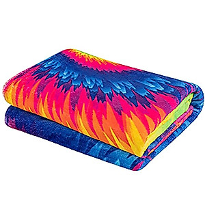 Tie Dye Throw Blanket, Adorable Super-Soft Extra-Large Rainbow Tie Dye Blanket for Women, Girls, Teens and Children (50 in x 60 in) Cute Fleece Tie Dye Throw, Warm Plush and Cozy Throw, Tapestry Décor