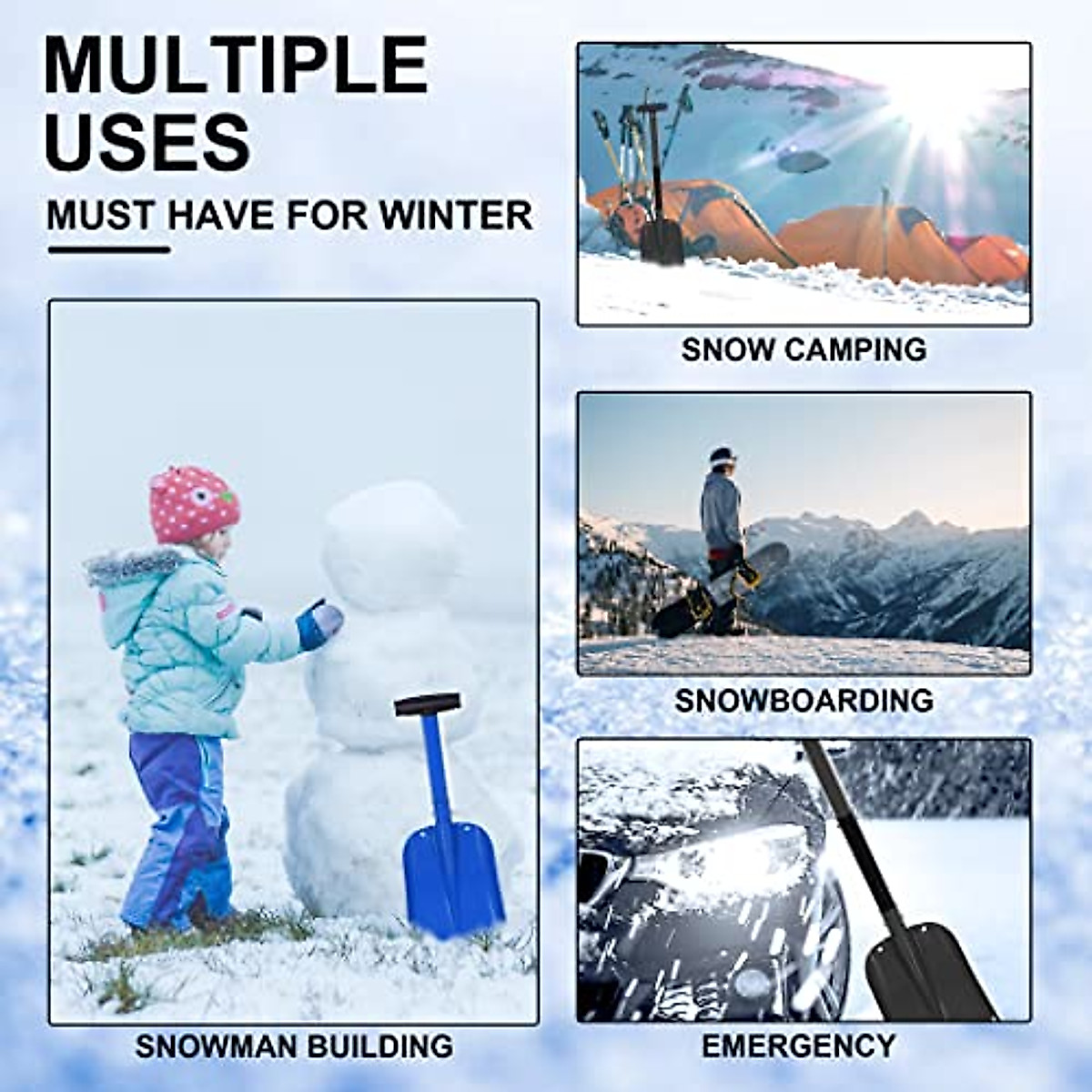 CARTMAN 32.5 Inch Aluminium Sport Shovel, Utility Scalable Camping Shovel, Garden Shovel, Lightweight Snow Shovel for Car Emergency, 3 Piece Collapsible Design, Blue