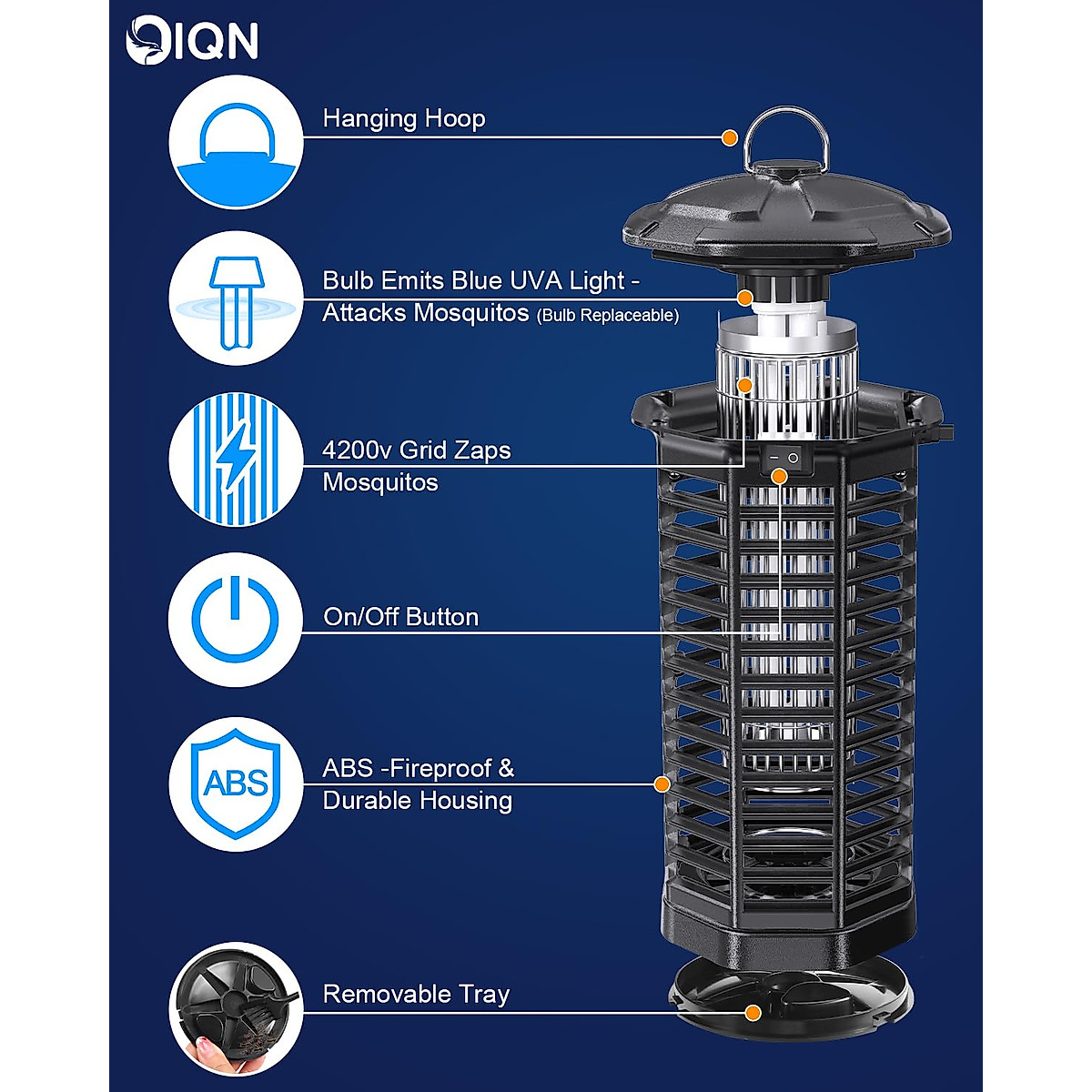 Bug Zapper Outdoor, Plug in Electric Mosquito Fly Zapper w/ 15W Light & 4200V Grid & on/Off Switch, Mosquito Traps & Killer for Indoor, Kitchen, Patio, Backyard and More (Black)
