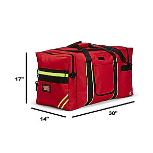 LINE2design Firefighter Gear Bag, Turnout Jumbo Fire Bag with Reflective Trim, Padded Shoulder Strap and Maltese Cross Logo Red Bag