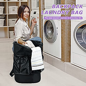 Laundry Backpack Bag Large Heavy Duty Laundry Hamper with Shoulder Straps Dirty Clothes Bag for College, Travel, Laundromat - Black