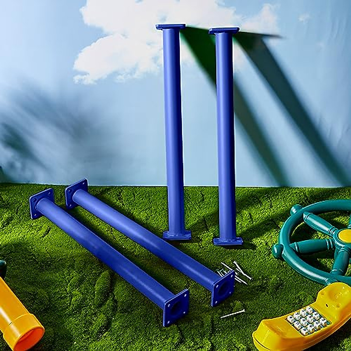 Set of 6 Monkey Bars Ladder Rungs Playground Sets for Backyards Steel Swing Set Accessories Playground Equipment Outdoor Climbing Kits for Children Outdoor Indoor Playroom Supplies (Blue,16.5 Inch)