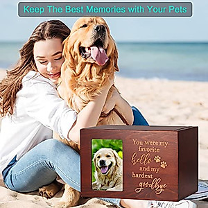 Pet Memorial Urns for Dog or Cat Ashes, Large Wooden Funeral Cremation Urns with Photo Frame, Memorial Keepsake Memory Box with Black Flannel as Lining, Loss Pet Memorial Remembrance Gift