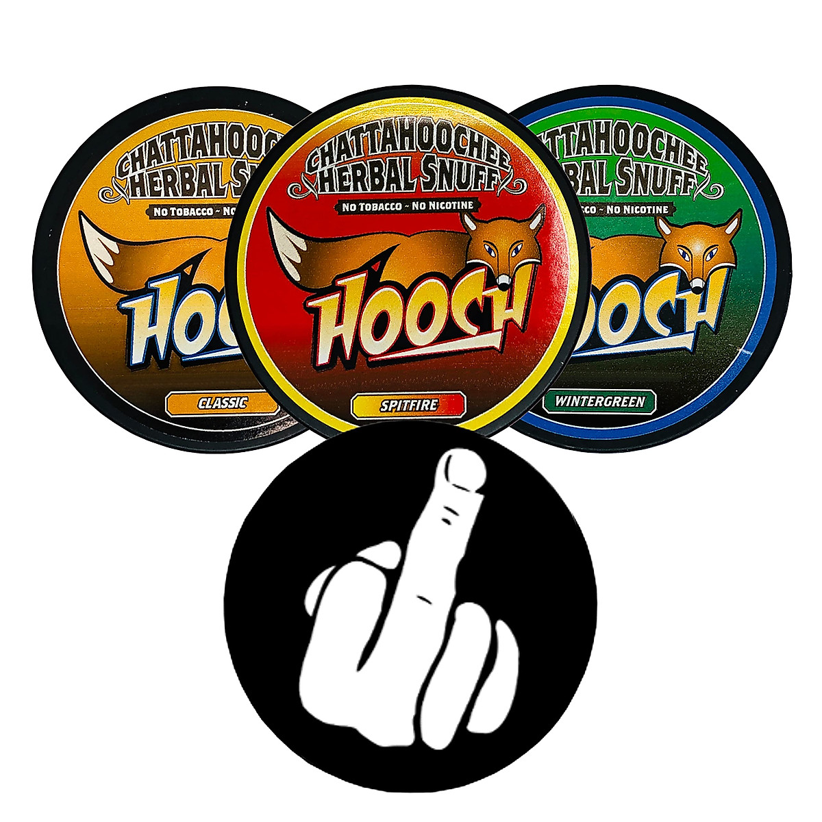 Hooch Herbal Snuff Variety Sampler (Classic, Spitfire, and Wintergreen) Pouch Packs - 3 Cans - Includes DC Crafts Nation Skin Can Cover - Middle Finger
