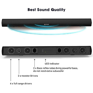BESTISAN Sound Bar, 100Watt Soundbar for TV, Wired & Wireless Bluetooth 5.0 Sound Bar(40 Inch, 6 Drivers, Optical, HDMI-ARC)