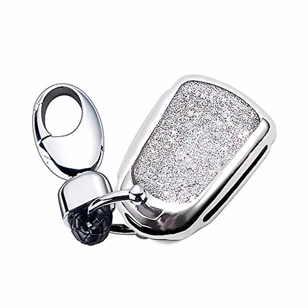 YIJINSHENG TPU Soft Plating Smart Key Fob Remote Cover Case Protector Keyless Jacket for Cadillac CT6 XT5 CTS XTS SRX ATS GTS ATSL HYQ2AB HYQ2EB Car Key Chain (Silver)