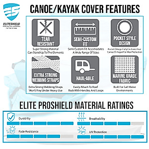 EliteShield Canoe Cover Kayak Cover; Waterproof UV Resistant Marine Grade Polyester Canoe Kayak Boat Storage Cover fits 15 ft-16 ft Long, 116 Inches Girth Gray Color
