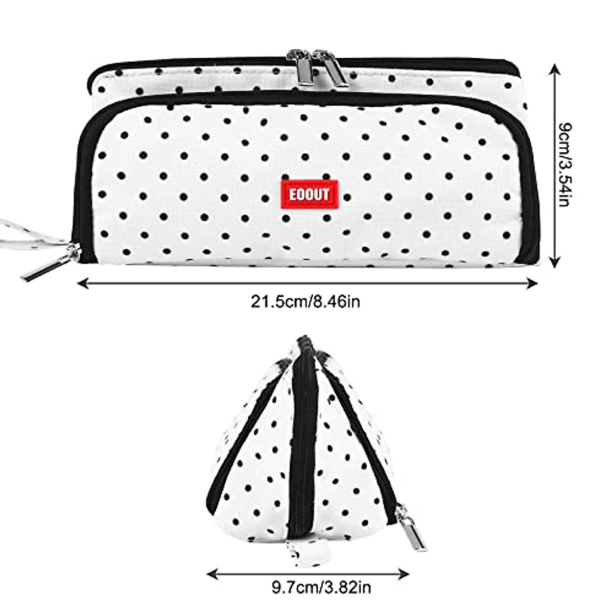 EOOUT Big Capacity Pencil Case Pencil Pouch Pen Bag Cute Aesthetic Organized Pen Case for School Stationery and Travel Cosmetics Storage (Black Dot)