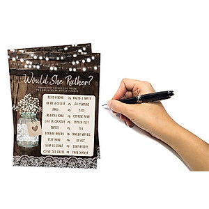 Your Main Event Prints Bridal Shower Bachelorette Games, Rustic Wood Barrel Mason Jar, He Said She Said, Find The Guest Quest, Would She Rather, Phone Game, 25 games each