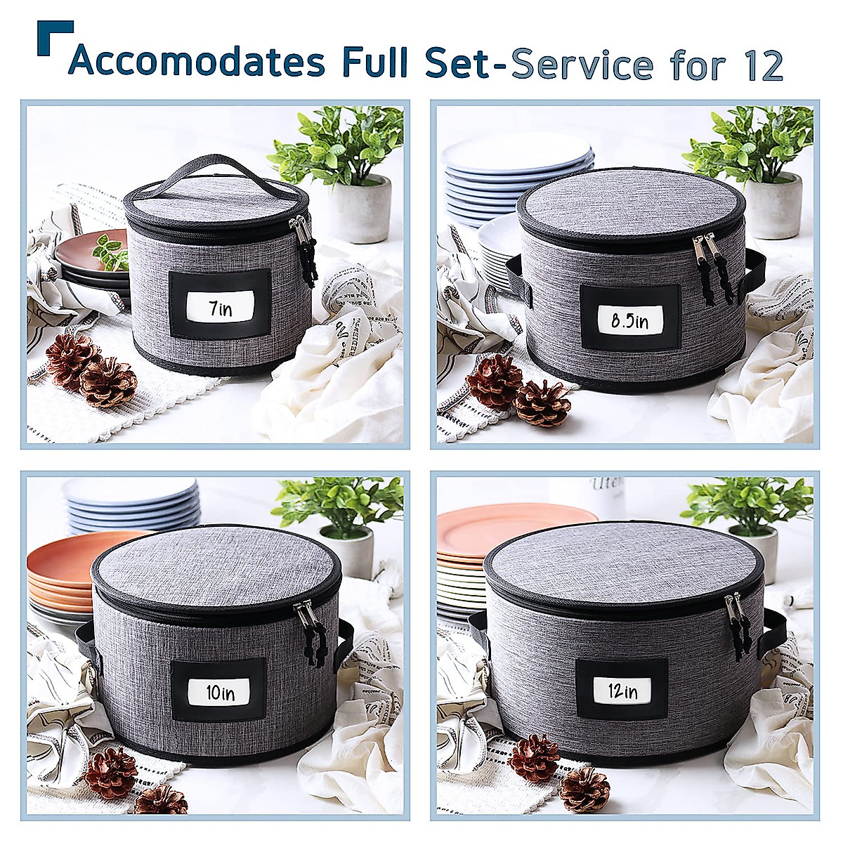 Fine China Storage Containers Hard Shell – 5 Piece Dish Storage Containers, Quilted and Stackable Mug Storage and Plate Storage Containers, Dish Organizer with Dividers for Moving and Seasonal Storage