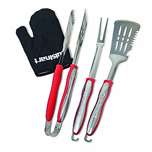 Cuisinart CCG190RB Portable Charcoal Grill, 14-Inch, Red, 14.5" x 14.5" x 15" & CGS-134 Grilling Tool Set with Grill Glove, Red (3-Piece)