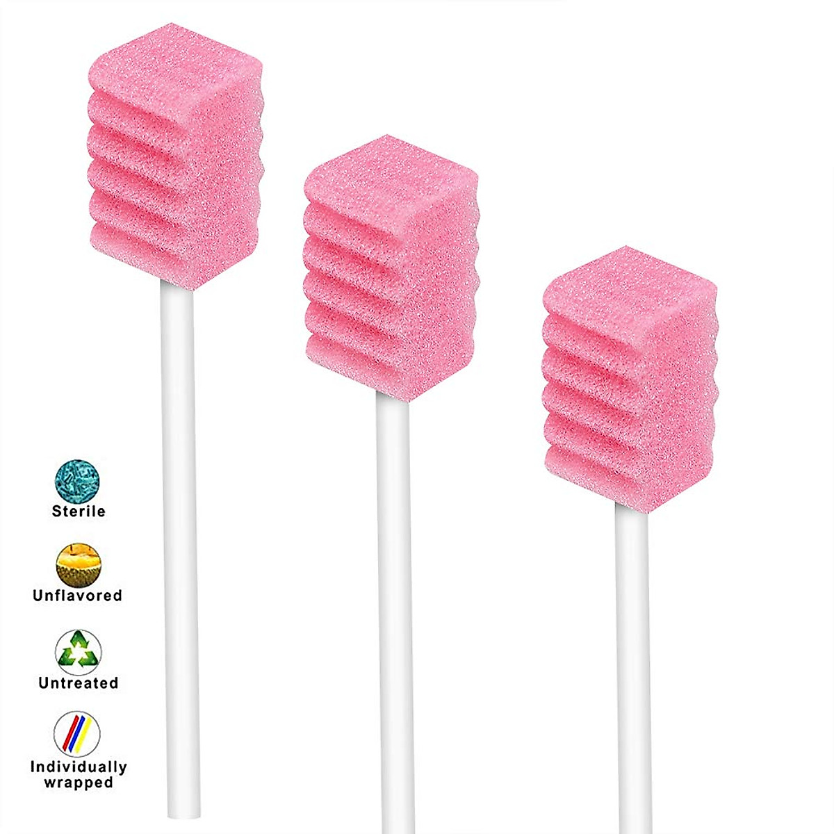 Wellgler's Disposable Oral Swabs,Sterile Sponge Mouth Swabs,Individually Wrapped (100pcs,Pink)