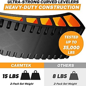 CARMTEK Camper Leveler 2-Pack Kit | Curved RV Levelers with Trailer Wheel Chocks for Dual Axle Trailers | Faster RV Leveling System Than RV Leveling Blocks | RV Accessories for Travel Trailers