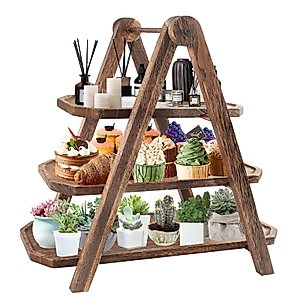 Kiusatig 3 Tier Serving Tray Tiered Decor Tray Tiered Tray Decor Foldable Ladder Serving Trays for Party,Food,Picnic,Home Decor,Bathroom