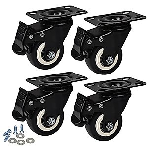 Castor Wheels For Furniture Brake Heavy Duty Caster Wheels, Noiseless Swivel Trolley Wheels With Polyurethane Rubber Coating (Pack Of 4) Swivel Castor Wheel Trolley Furniture Caster, Black castor whee