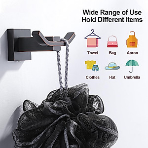 WOWOW Towel Hooks for Bathrooms Oiled Rubbed Bronze, SUS304 Stainless Steel Coat Hook, Bathroom Robe Towel Holder, Heavy Duty Robe Hooks, Bathroom Double Towel Hooks for Coats, sponges, Wall Mount