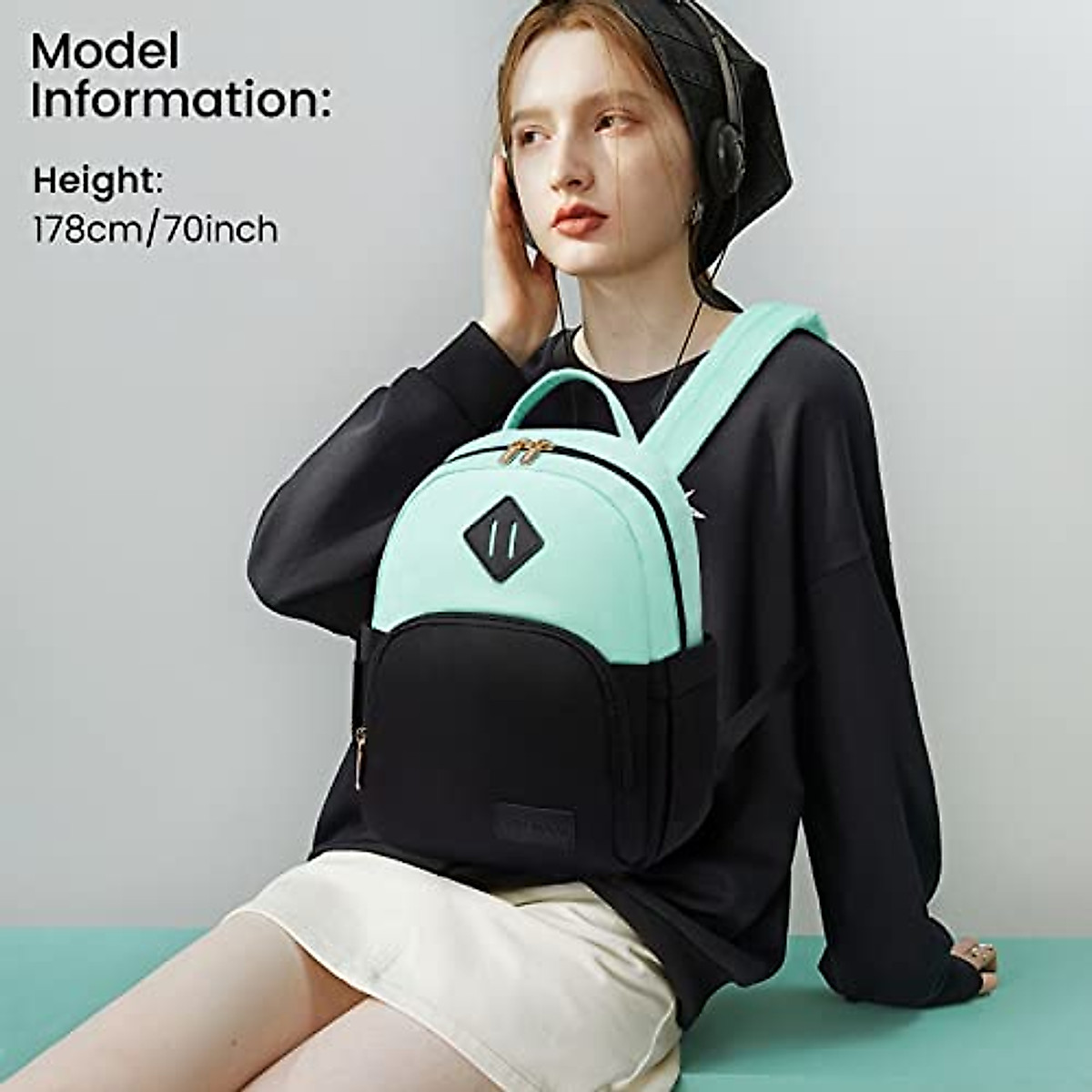 LOVEVOOK Mini Backpack Purse for Women, Small Fashion Backpack, Lightweight Cute Daypack for Travel Dating Black-Cyan Blue