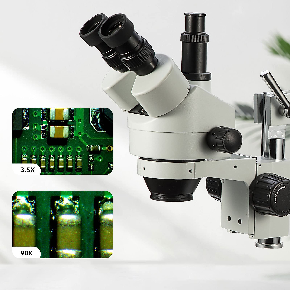 Swift S7 3.5X-90X Professional Simul-Focal Trinocular Stereo Zoom Microscope with WH10x Eyepieces, 0.7X-4.5X Objective,144 LED Ring Light, Double Arm Boom Stand, Includes 0.5X and 2.0X Barlow Lens